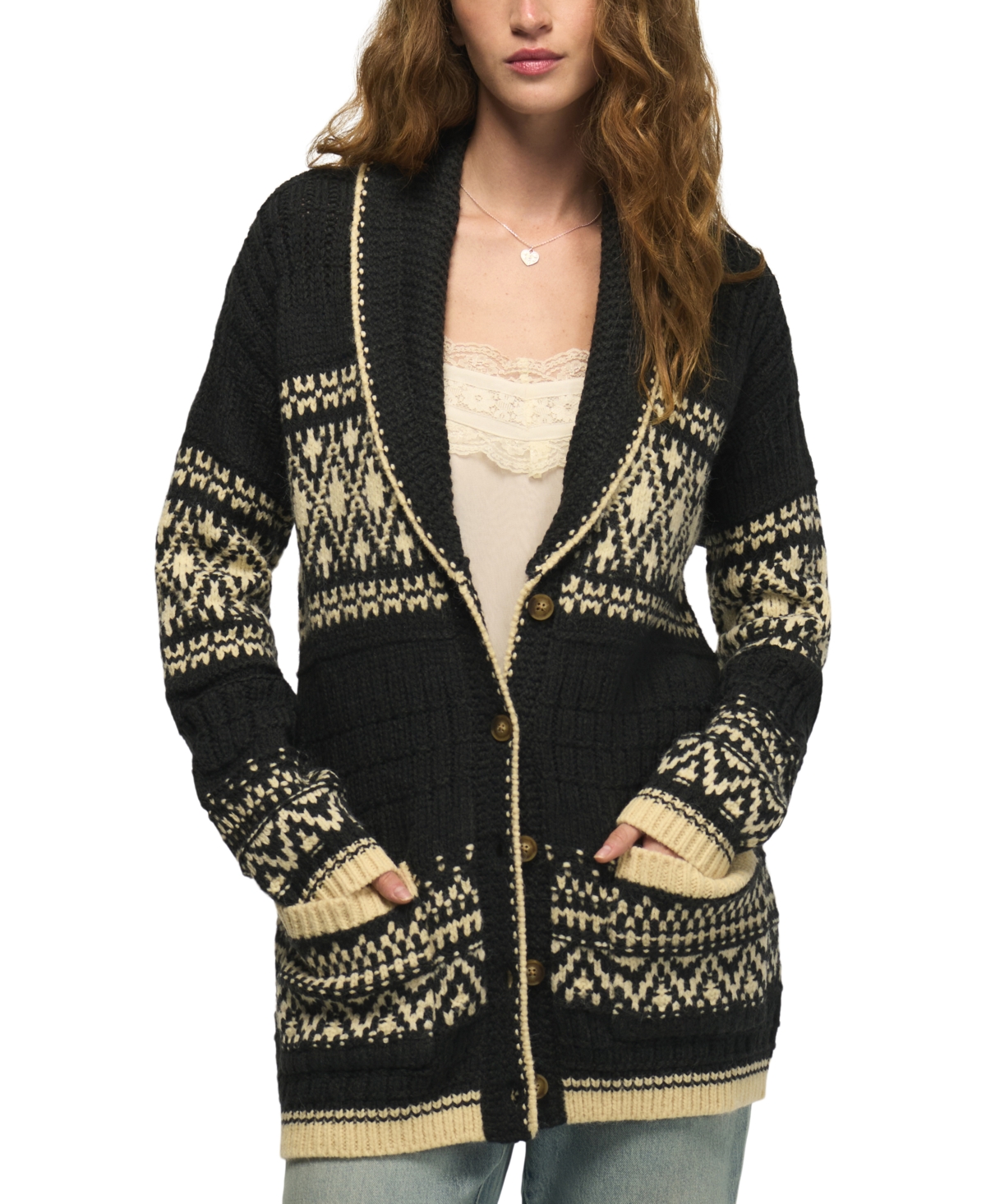 Click here for Lucky Brand Womens Shawl-Collar Fair Isle Cardigan... prices