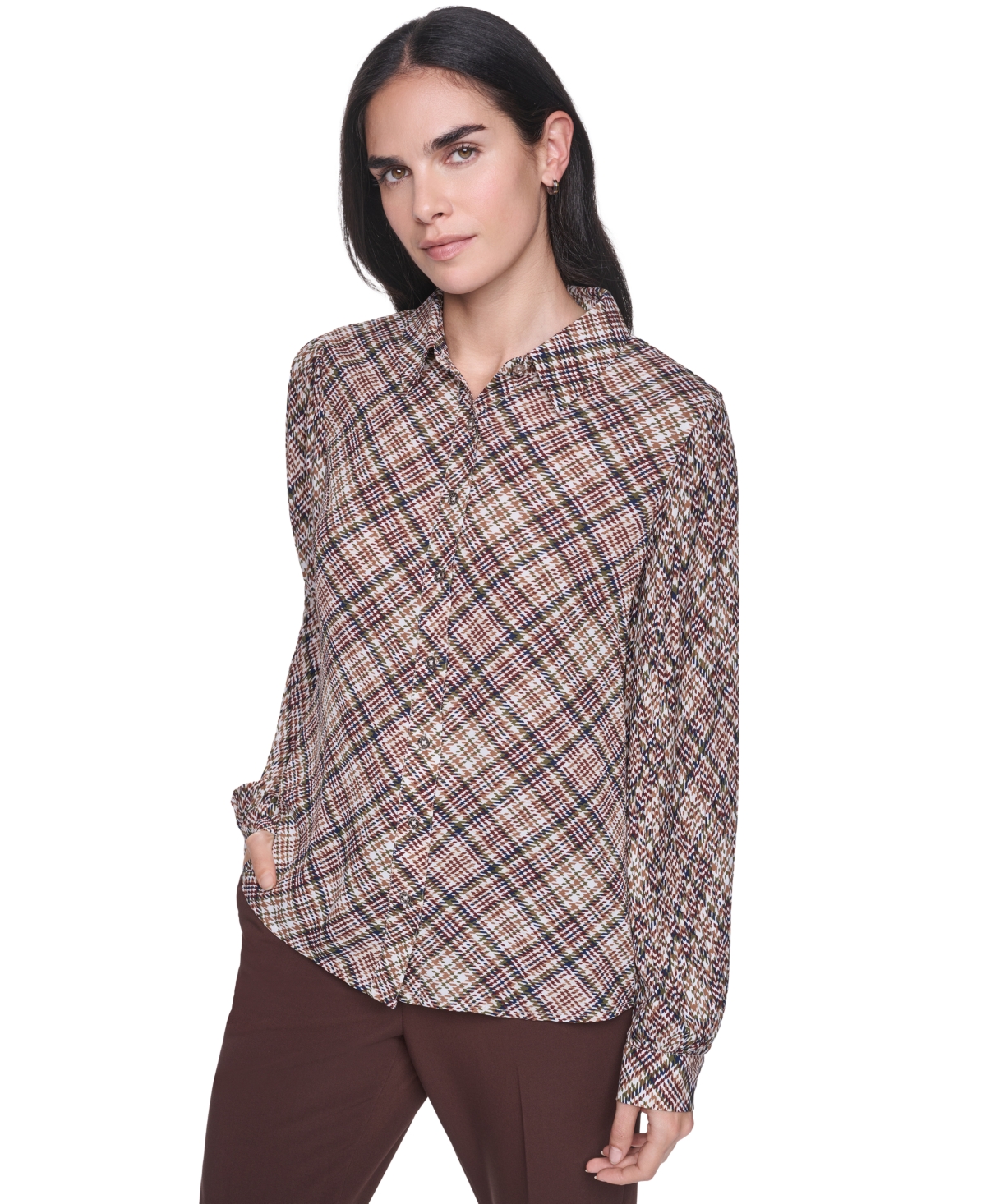 Click here for Tommy Hilfiger Womens Button-Front Pleated Plaid L... prices