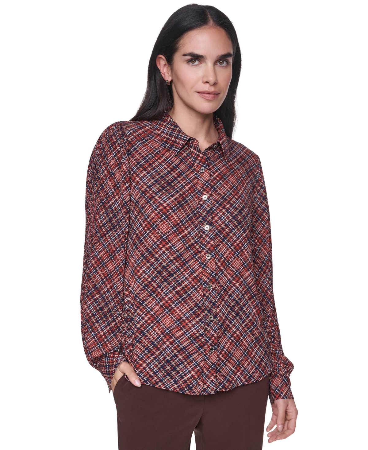 Click here for Tommy Hilfiger Womens Button-Front Pleated Plaid L... prices