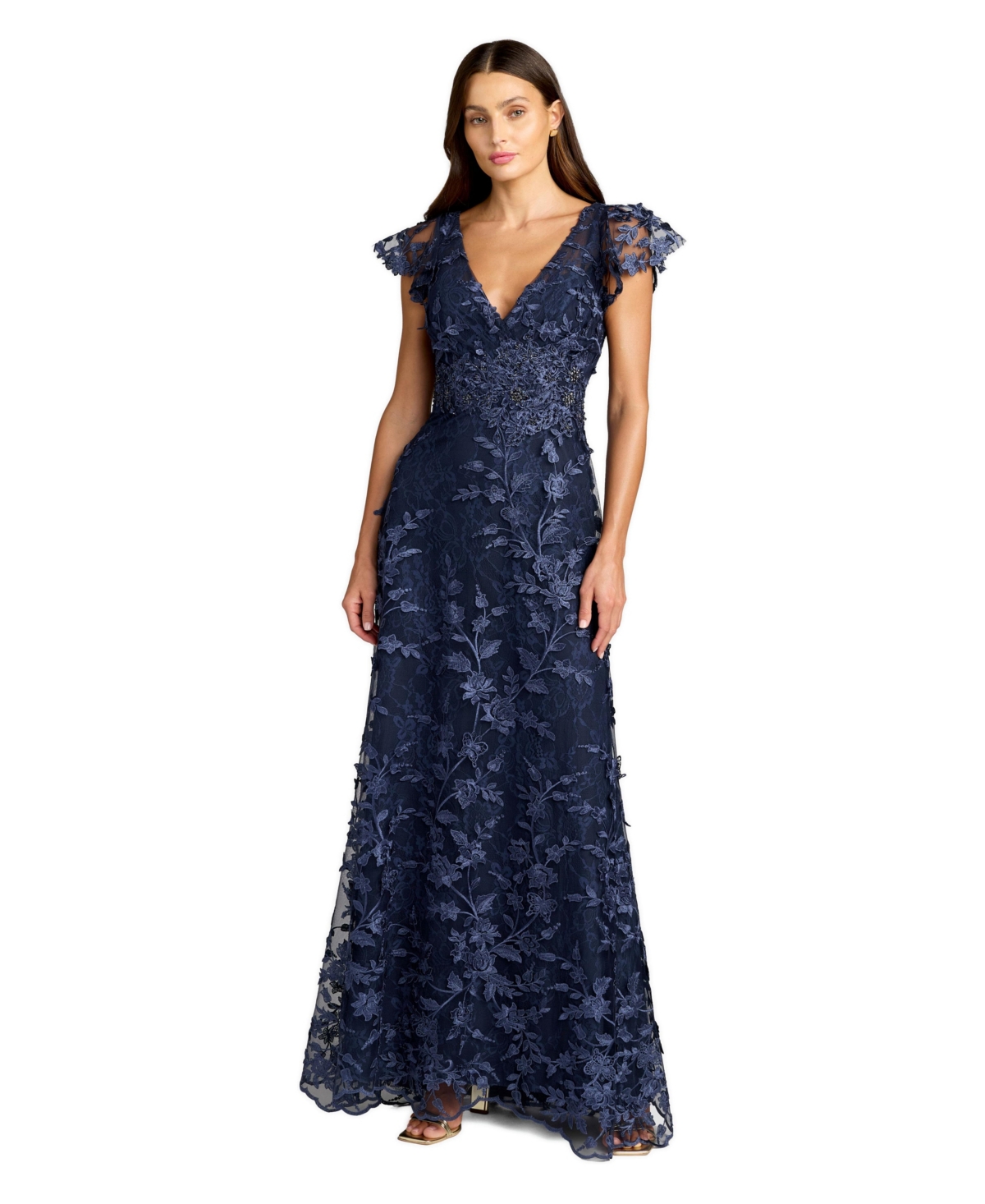 Click here for Mac Duggal Petite Embroidered Applique Wrap Over F... prices