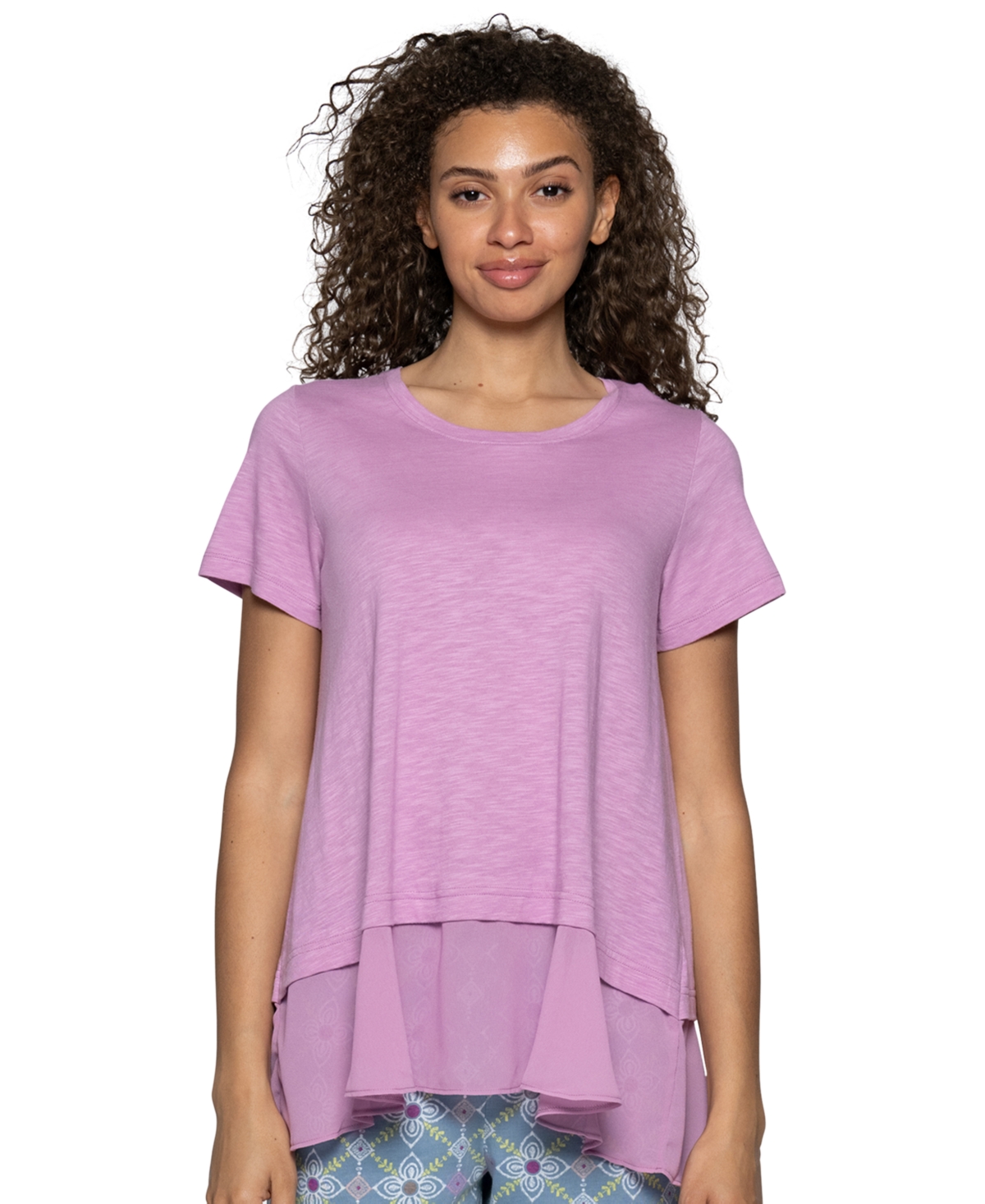 Click here for Hue Womens Crewneck Georgette Flounce Cotton-Blend... prices