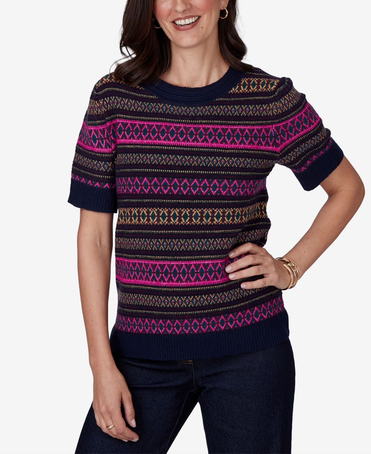 Click here for Ruby Rd. Petite Fair Isle Short-Sleeve Scoop Neck... prices