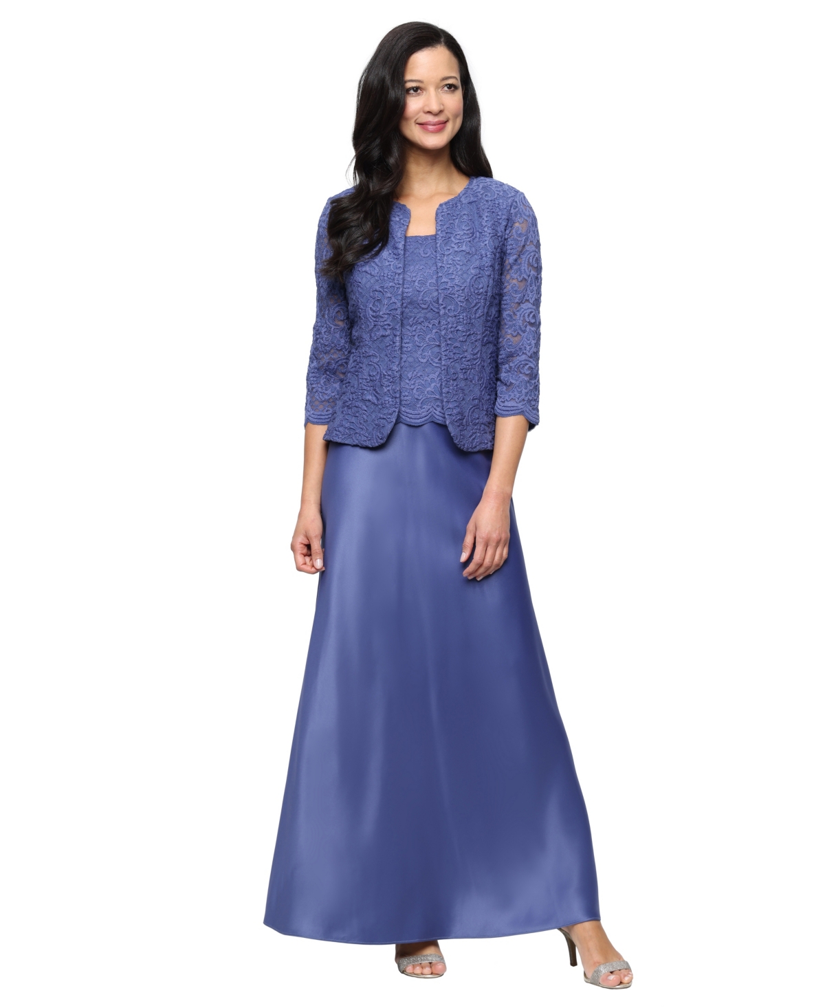 Click here for Alex Evenings Lace Jacket & Lace-Top Gown - Cornfl... prices