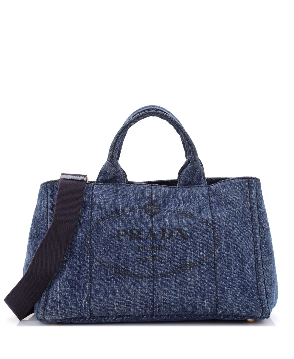Click here for Pre-Owned Prada Medium Canapa Convertible Tote Den... prices