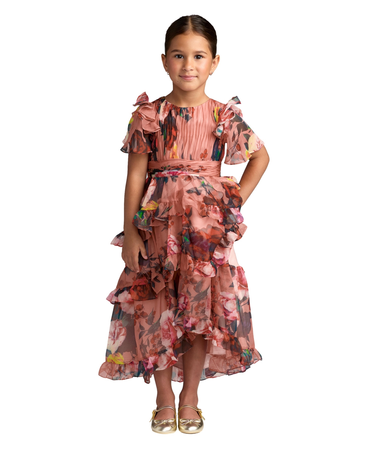 Click here for Mac Duggal Big Girls High-Neck Ruffle High-Low Chi... prices