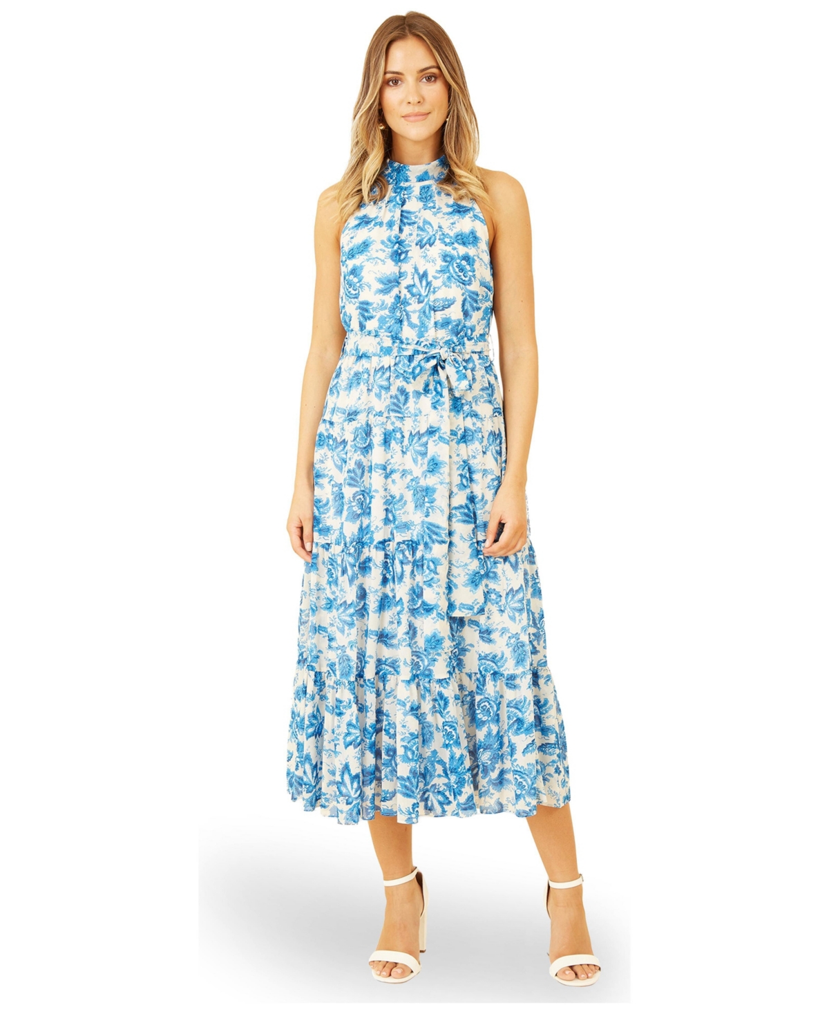Click here for Yumi Womens Halter Midi Dress Tiered Skirt - Blue prices