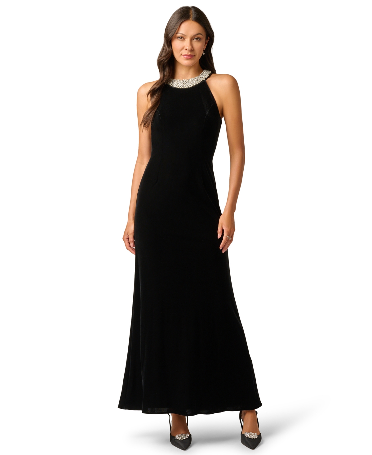 Click here for Adrianna Papell Petite Pearly Collar Velvet Sleeve... prices