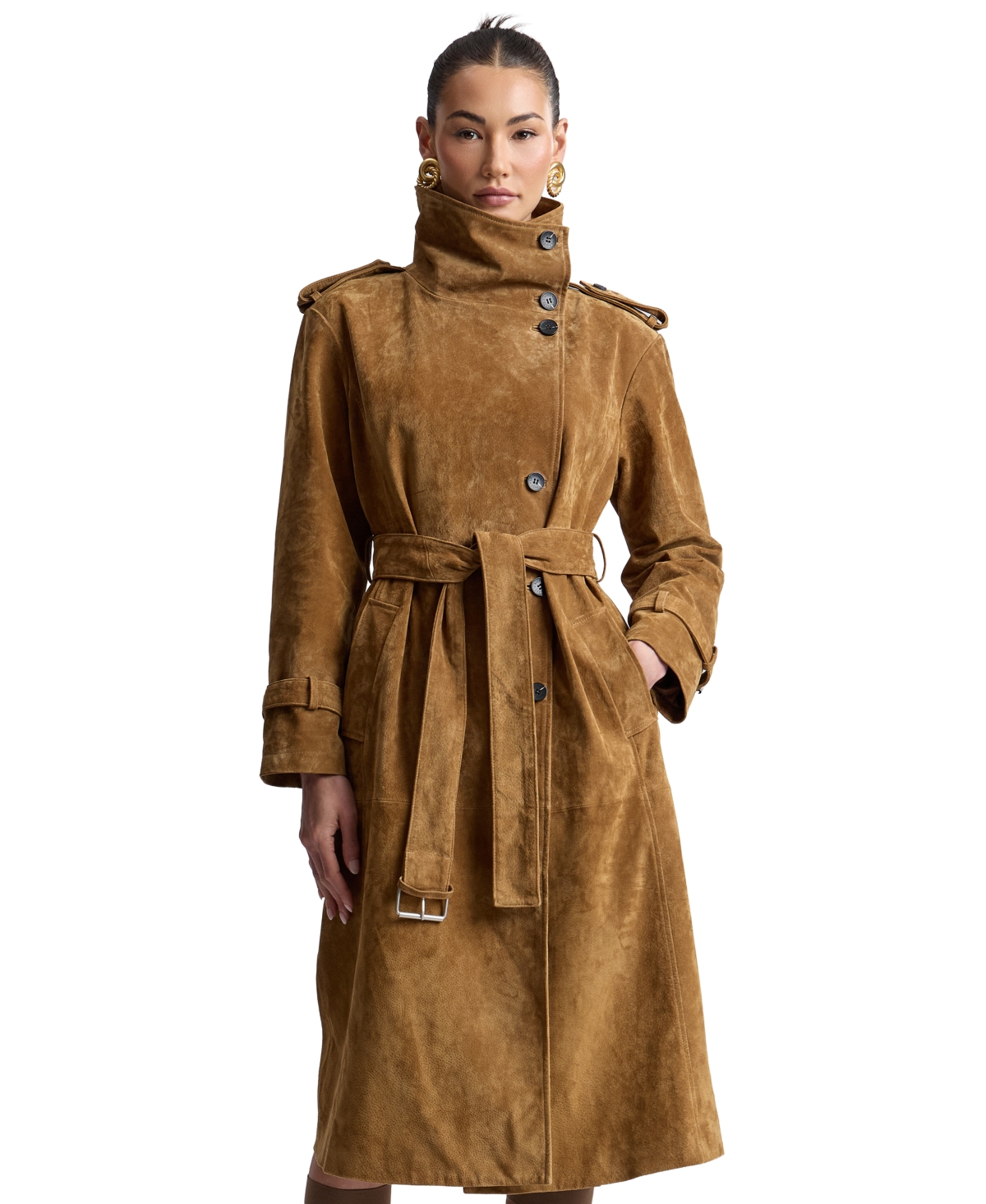 Click here for Avec Les Filles Womens Funnel-Neck Suede Oversized... prices