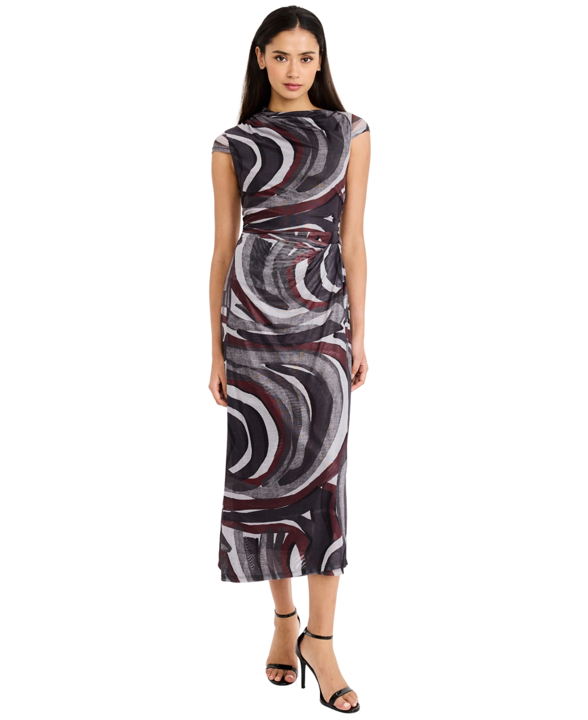 Click here for Donna Morgan Womens Ruched-Waist Cap-Sleeve Maxi D... prices