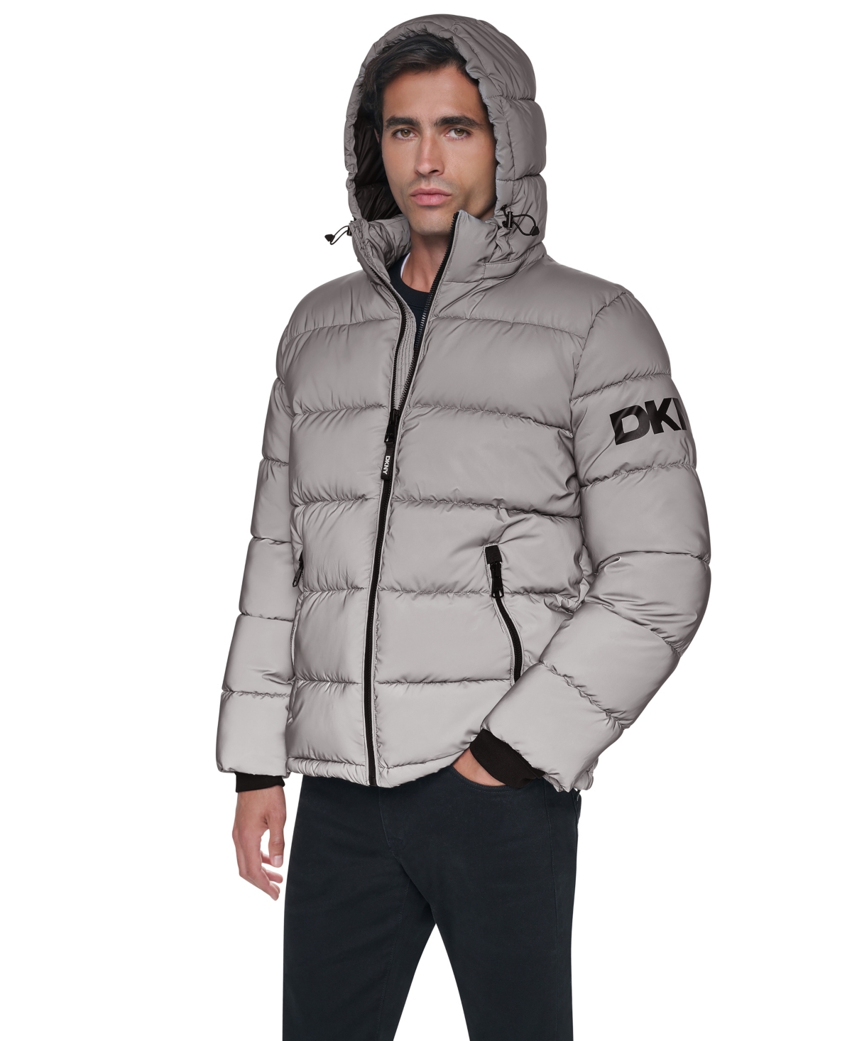 Click here for Dkny Mens Hooded Puffer Jacket - Reflective Silver prices