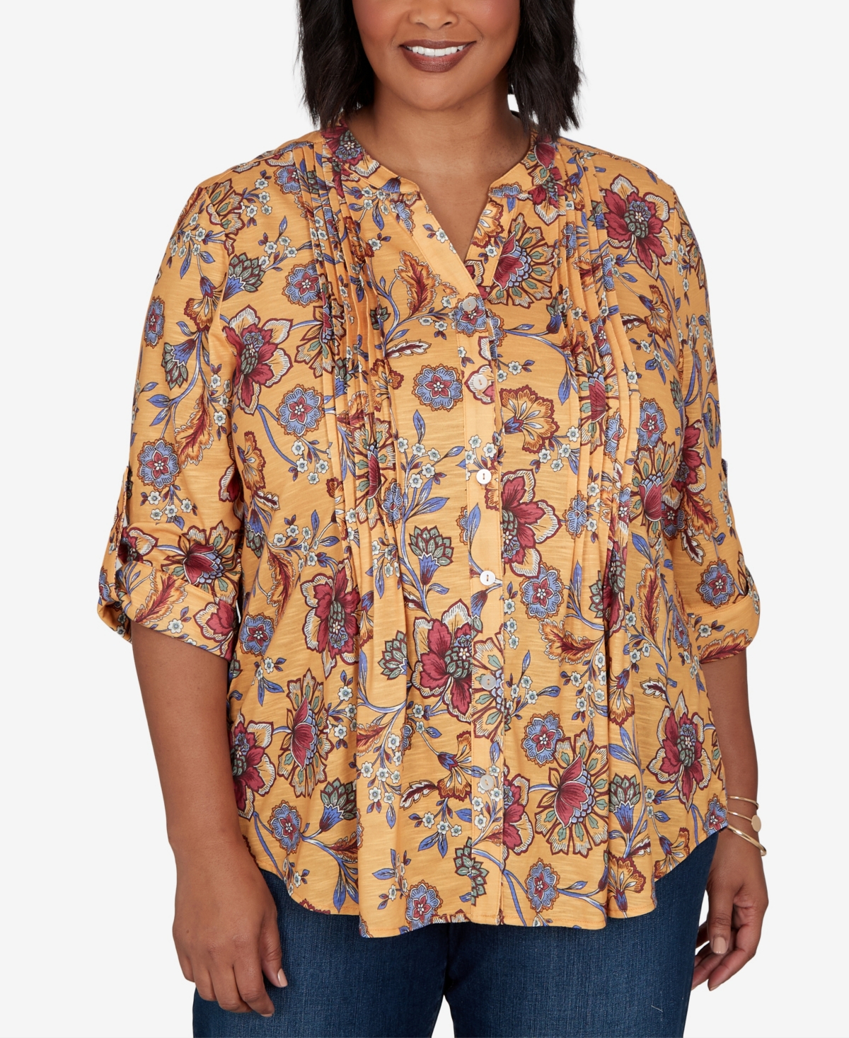 Click here for Ruby Rd. Plus Size Knit Vines Floral 3/4-Sleeve He... prices