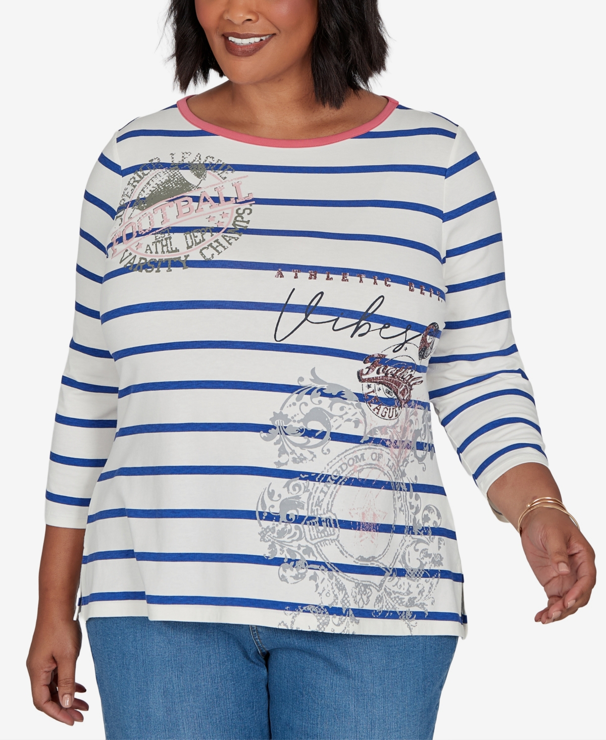 Click here for Ruby Rd. Plus Size Stripe Boat Neck 3/4-Sleeve Top... prices