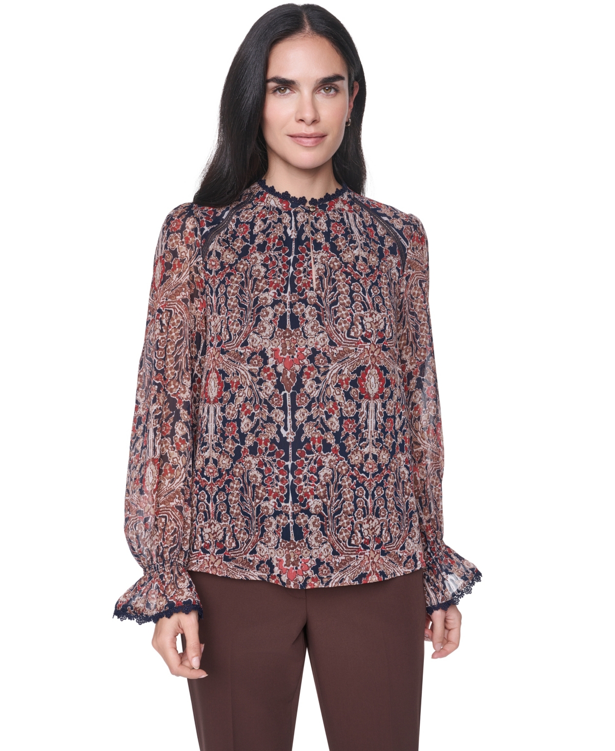 Click here for Tommy Hilfiger Womens Lace Long-Sleeve Blouse - Mi... prices