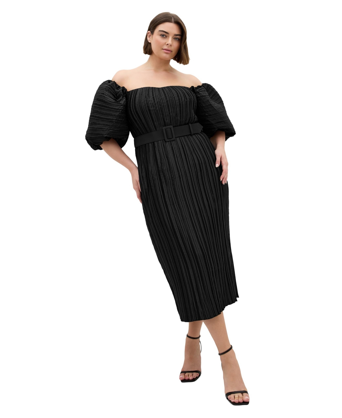 Click here for City Chic Plus Size Krista Pleat Dress - Black prices