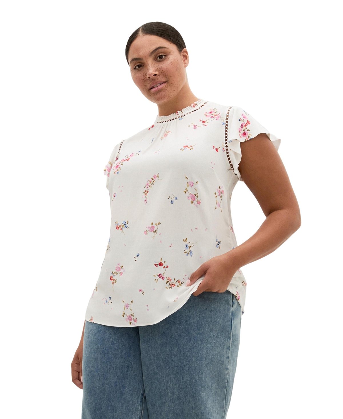 Click here for City Chic Plus Size Fleur Petal Print Top with Fri... prices