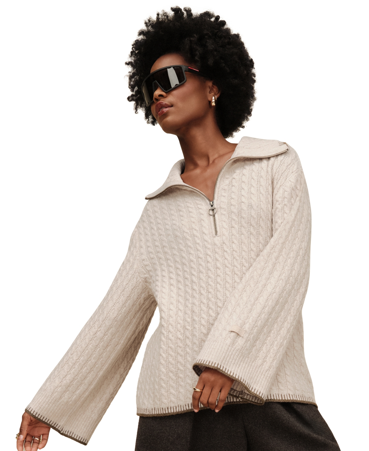 Click here for Ugg Womens Rylynn Quarter-Zip Cable-Knit Sweater -... prices