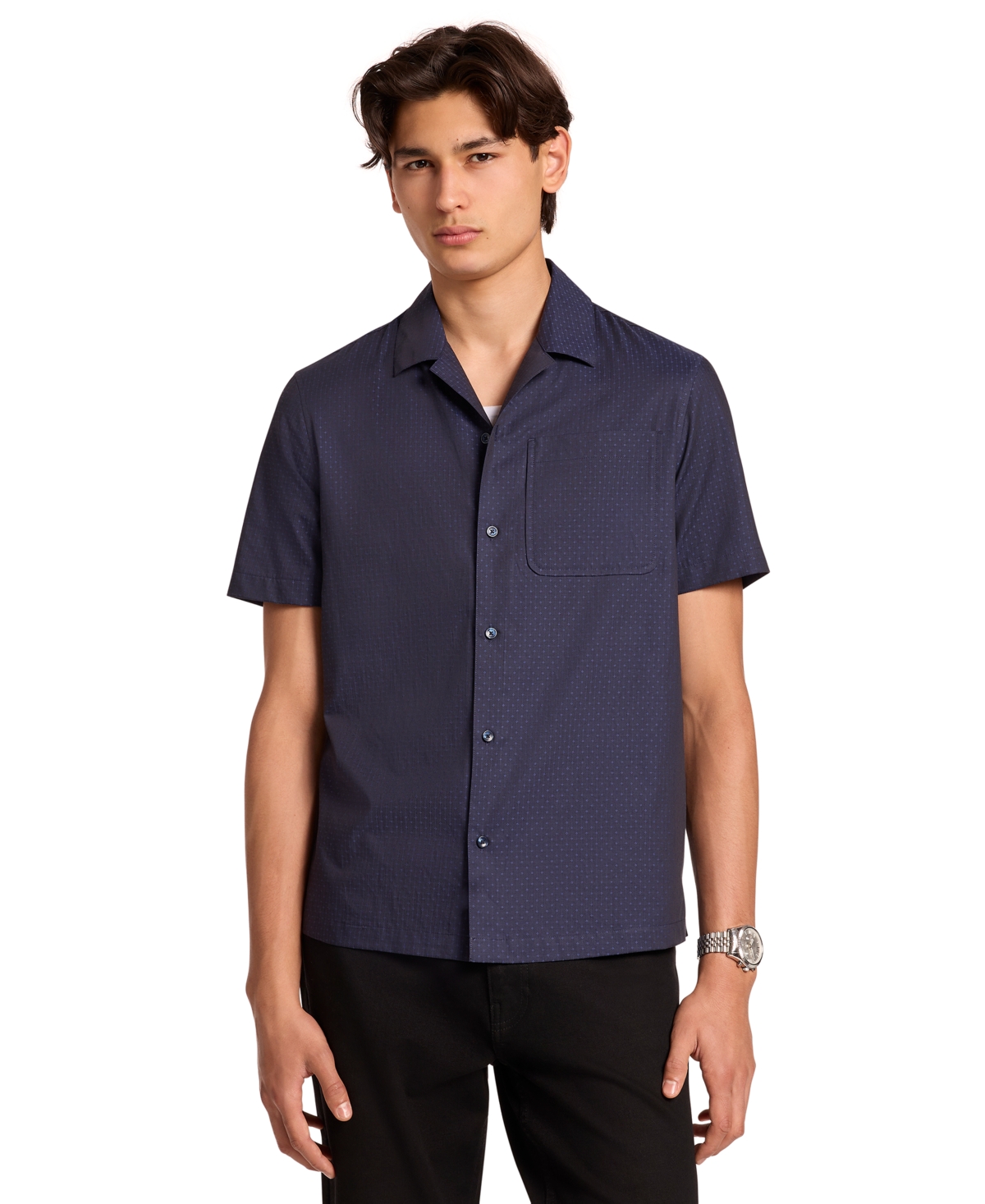 Click here for Michael Kors Mens Cotton Dobby Pindot Camp Collar... prices