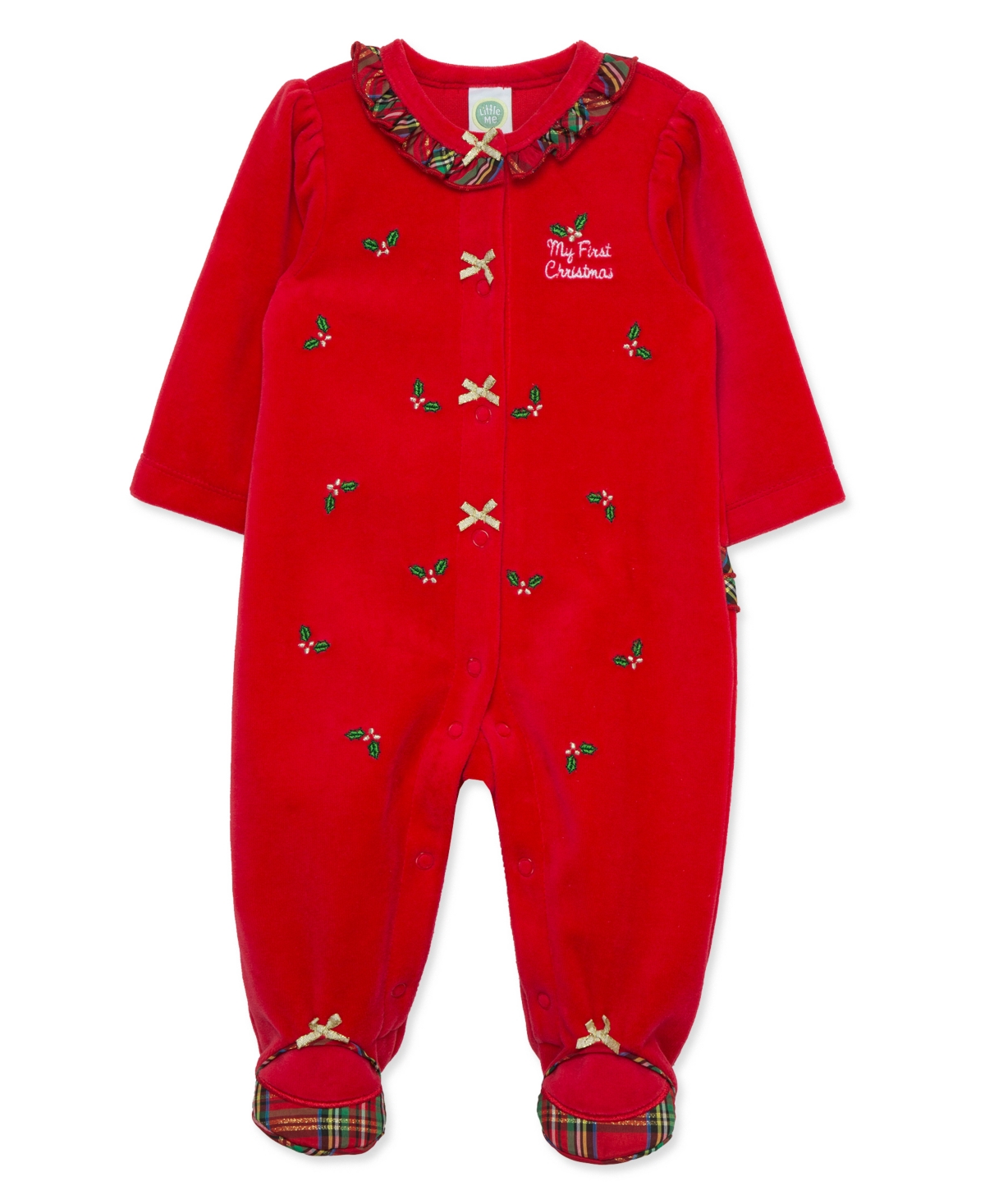 Click here for Little Me Baby Girls Holly Plaid Embroidered Velou... prices