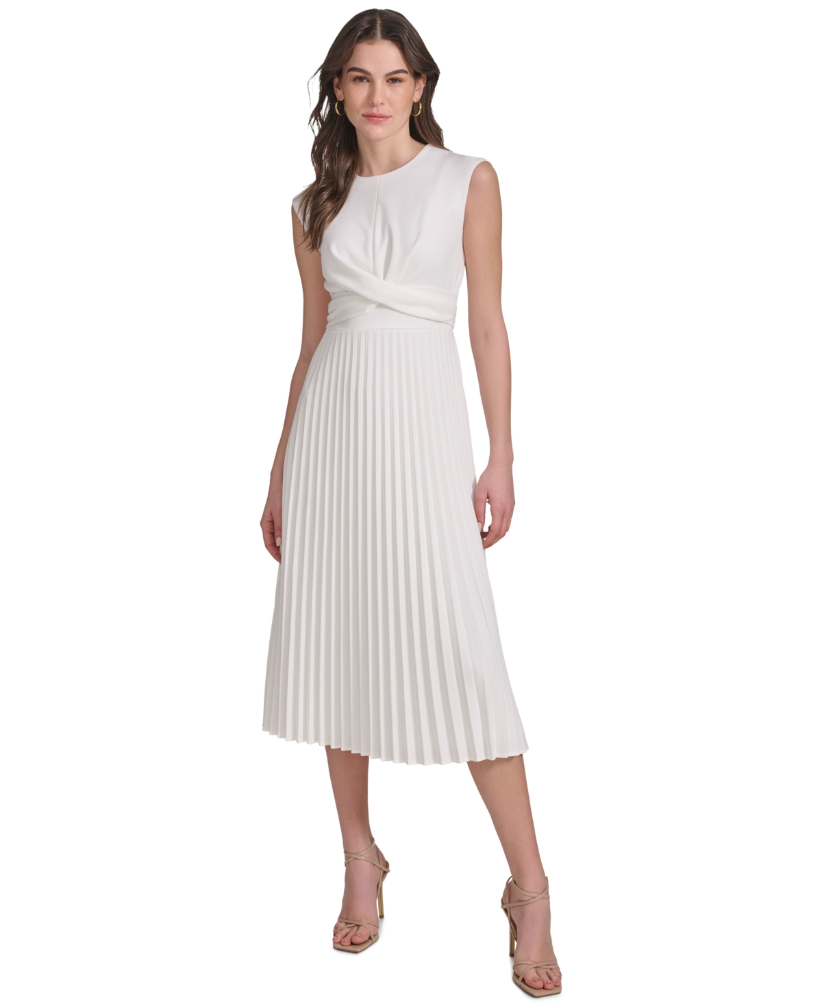 Click here for Calvin Klein Womens A-Line Pleated Midi Dress - Cr... prices