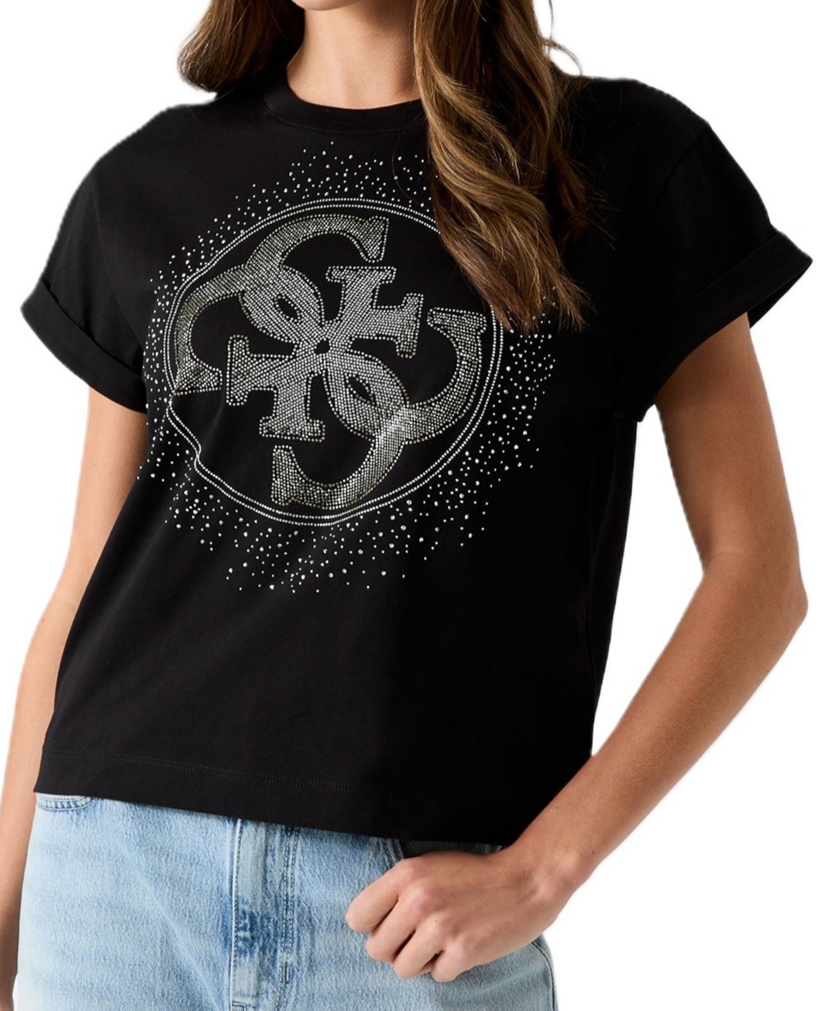 Click here for Guess Womens 4G Degrade Hotfix Graphic Cotton T-Sh... prices