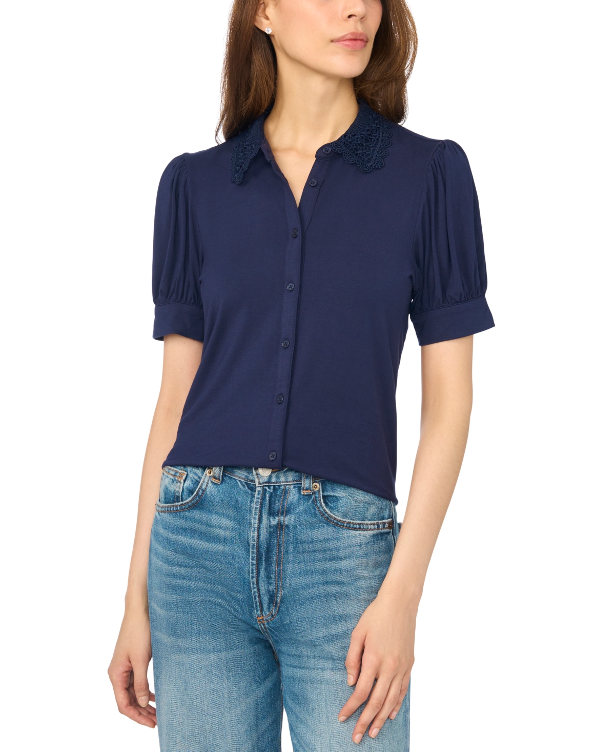 Click here for CeCe Womens Scallop-Trim Collared Short-Sleeve But... prices