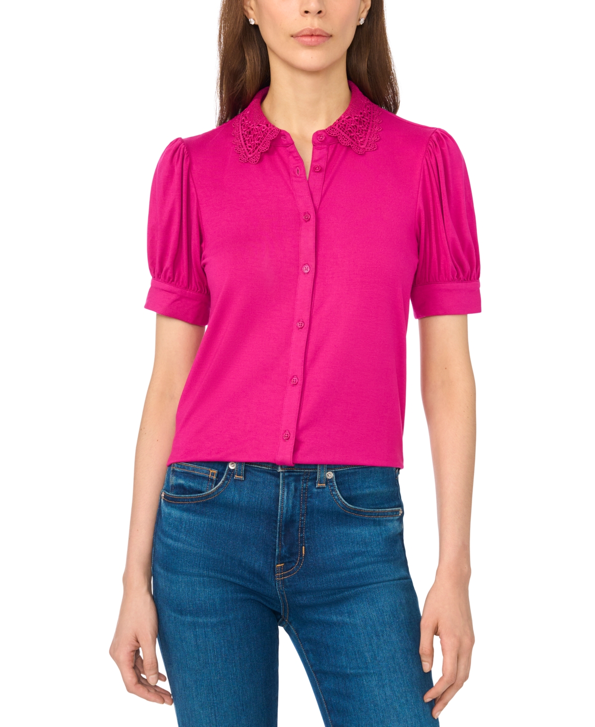 Click here for CeCe Womens Scallop-Trim Collared Short-Sleeve But... prices