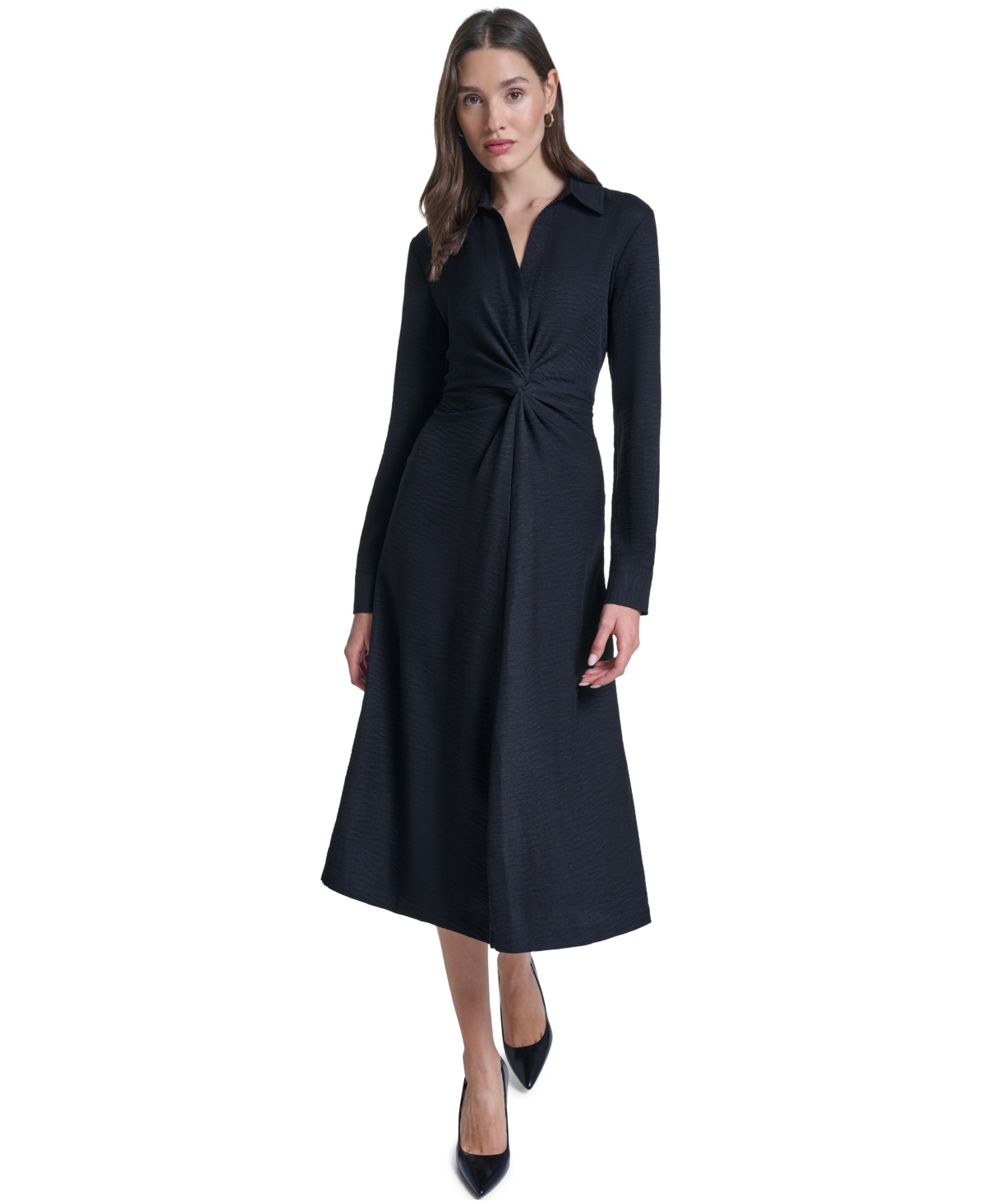 Click here for Calvin Klein Womens Collared V-Neck Front-Twist Mi... prices