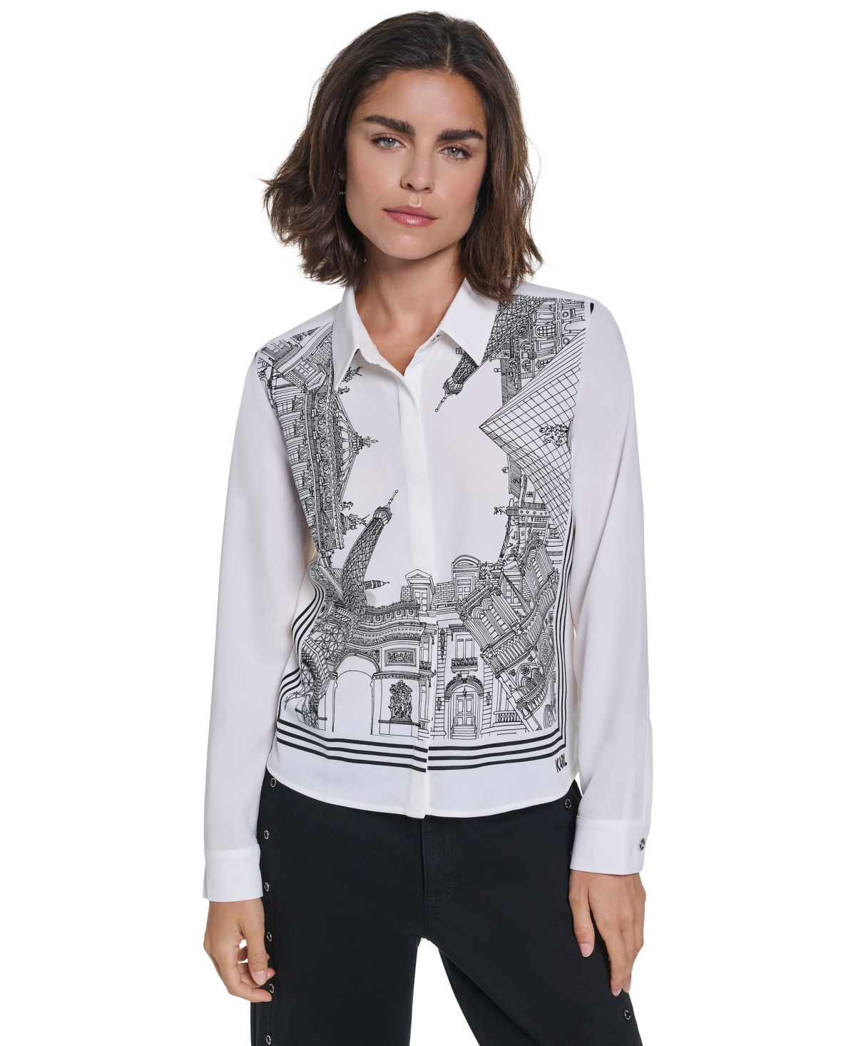 Click here for Karl Lagerfeld Paris Womens Placed Print Button Do... prices