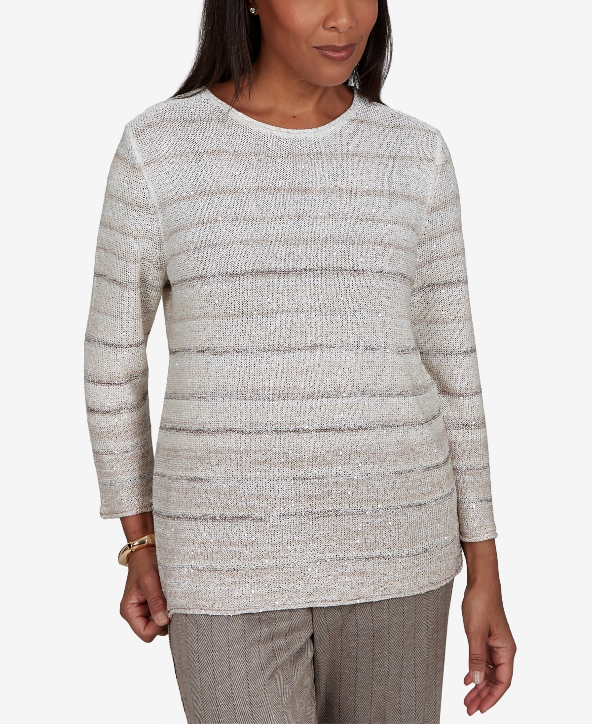 Click here for Alfred Dunner Petites Striped 3/4-Sleeve Pullover... prices