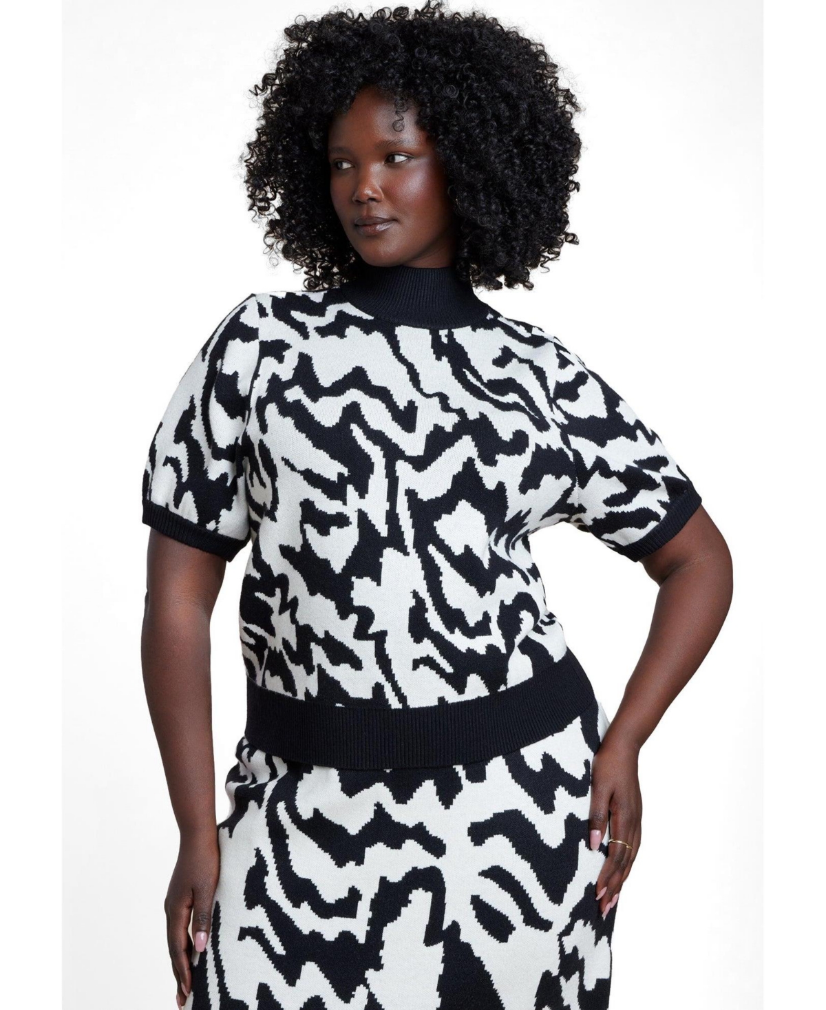 Click here for Eloquii Womens Cropped Intarsia Sweater - Waves re... prices