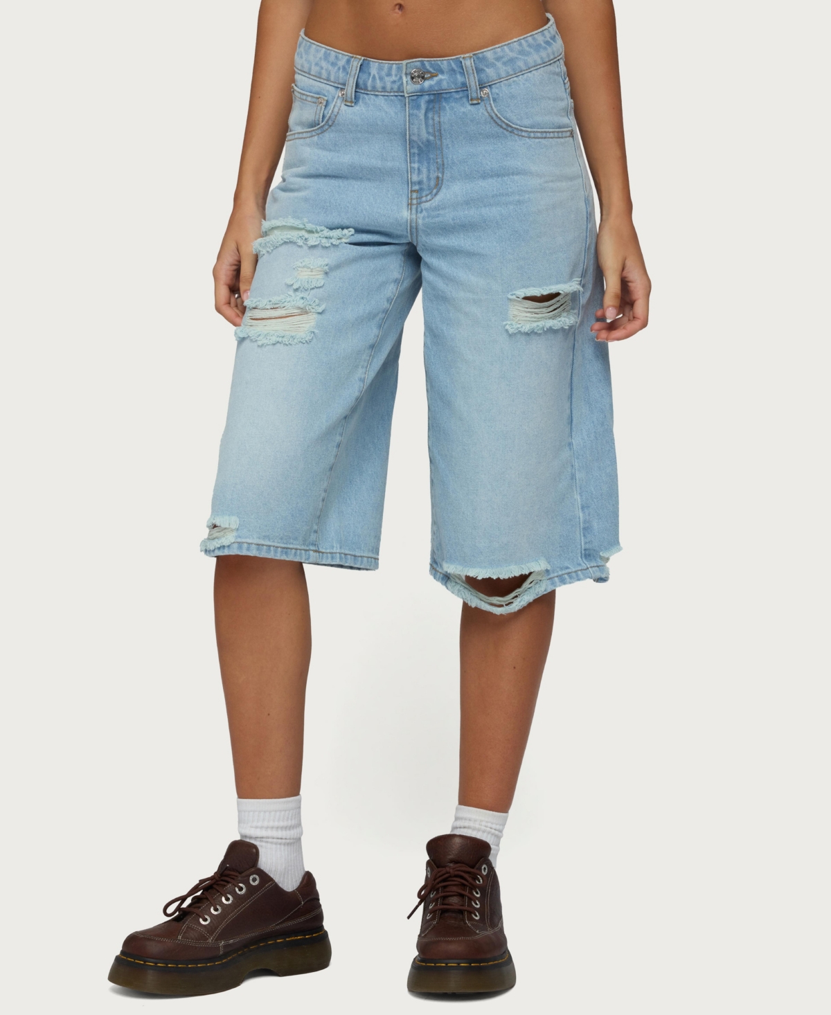 Click here for Edikted Womens Distressed Low Rise Boyfriend Bermu... prices