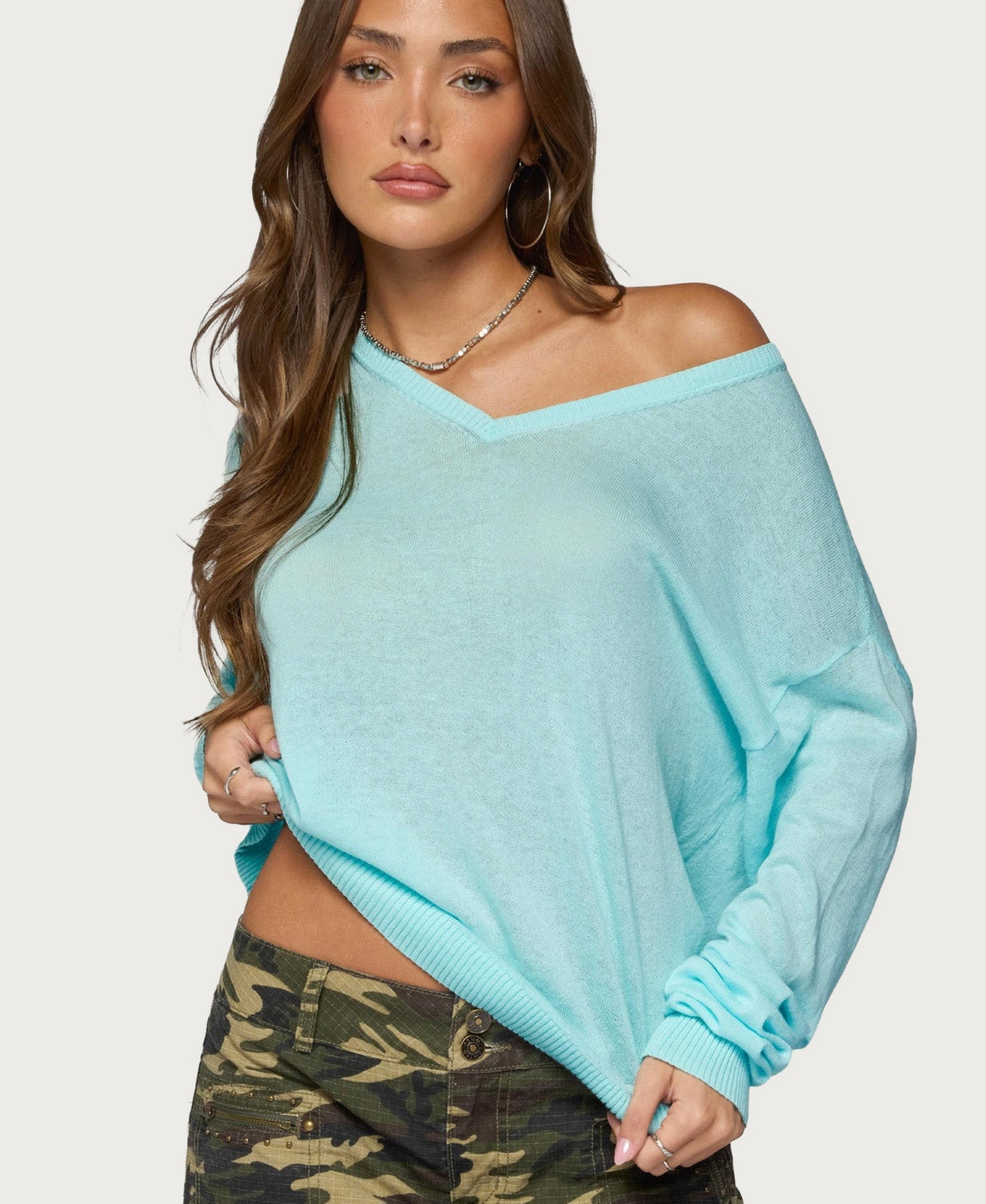 Click here for Edikted Womens Geara Knit Long Sleeve Top - Aqua prices