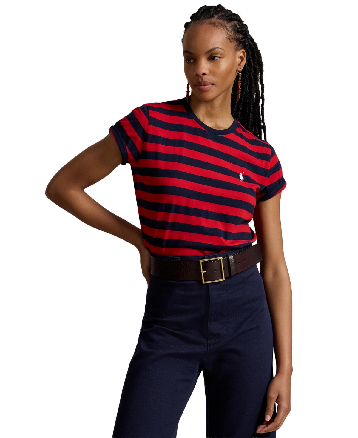 Click here for Polo Ralph Lauren Womens Striped Crewneck Short-Sl... prices