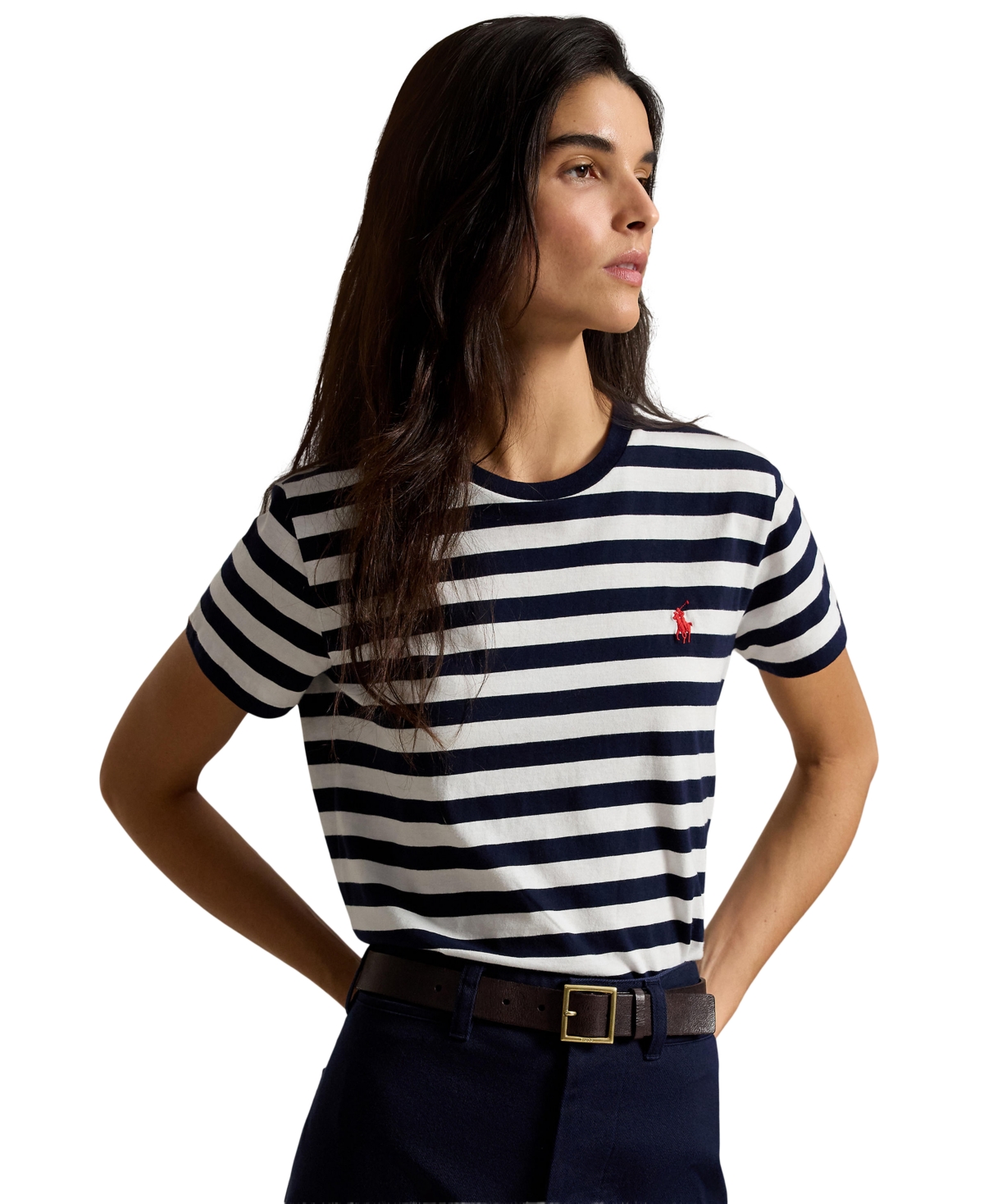 Click here for Polo Ralph Lauren Womens Striped Crewneck Short-Sl... prices