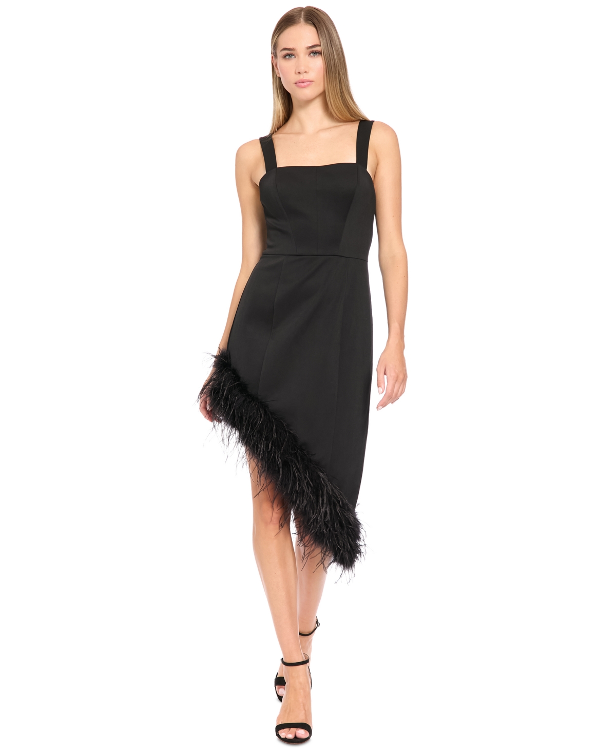 Click here for Donna Morgan Womens Mini Asymmetrical Feather-Trim... prices