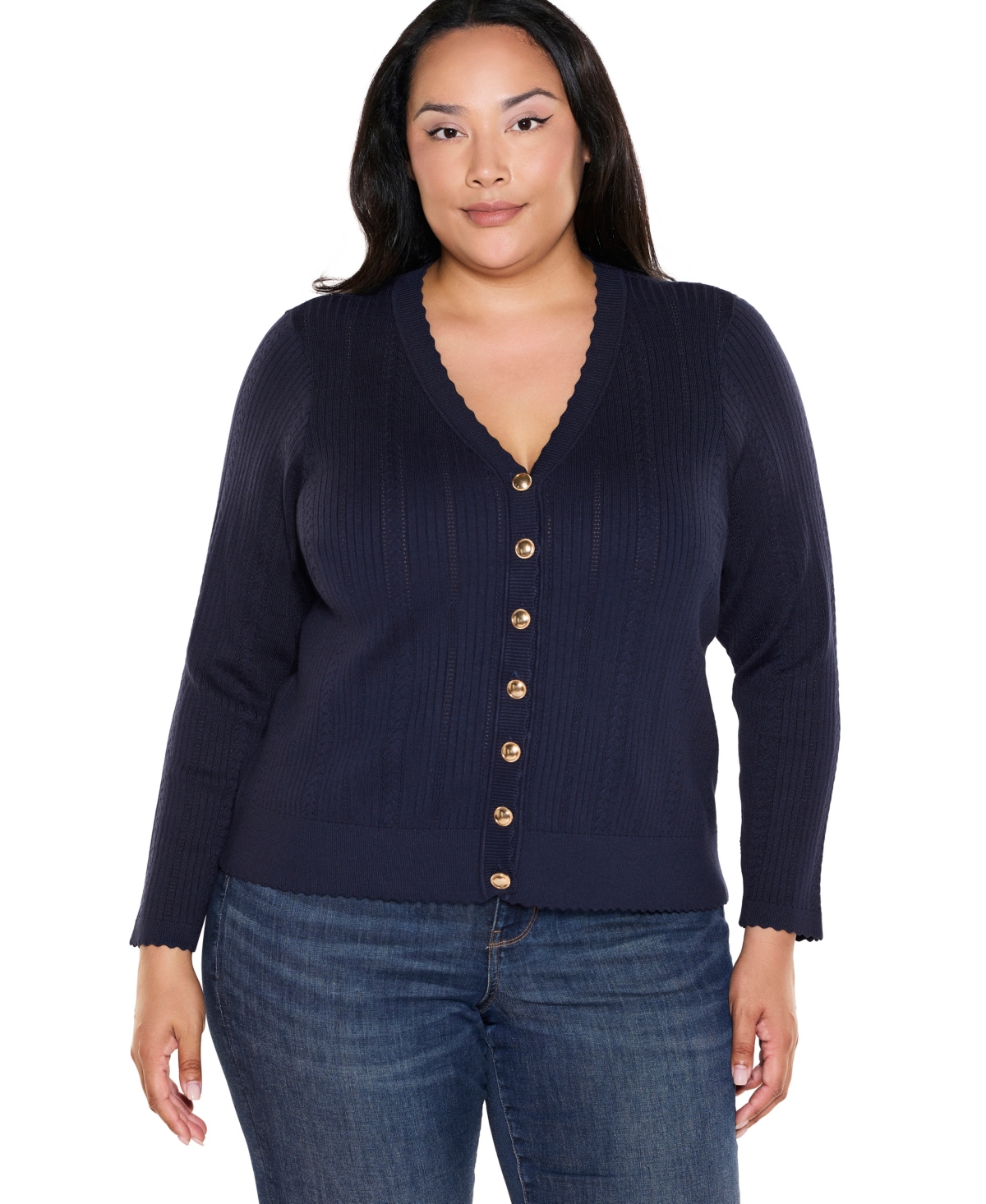 Click here for Belldini Plus Size Scalloped-Edge V-Neck Button-Fr... prices