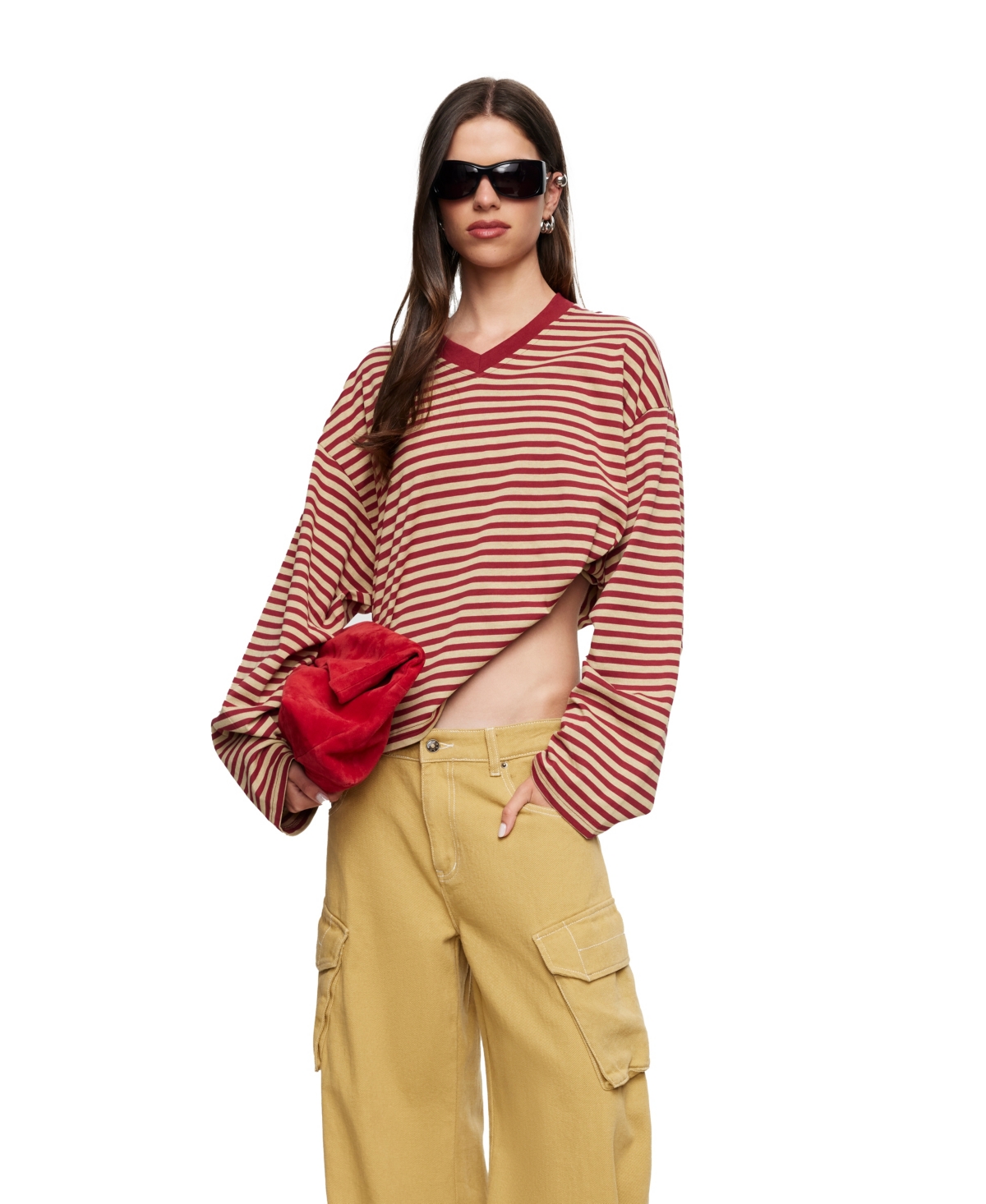 Click here for Lioness Womens Bloom Striped V-Neck Long-Sleeve T-... prices