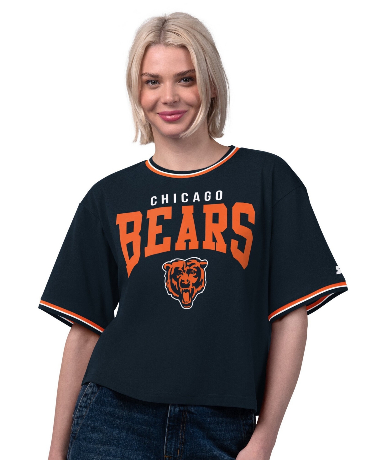 Click here for Starter Womens Navy Chicago Bears Ace Cropped T-Sh... prices