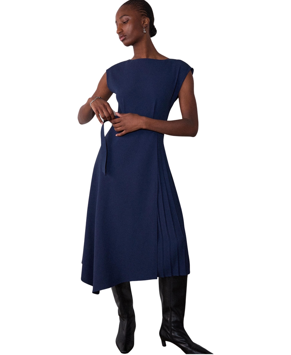 Click here for Whistles Womens Pleat Detail Asymmetric Dress - Na... prices