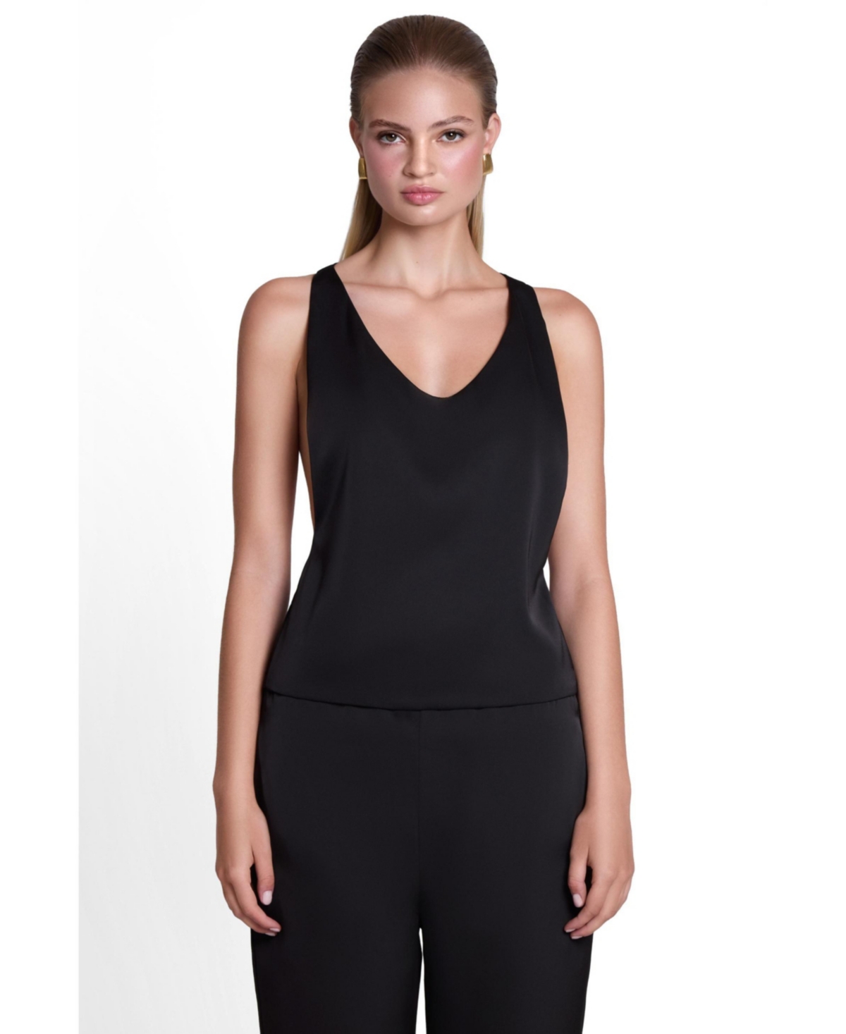 Click here for Leau Womens Suri Satin Racerback Top - Black prices