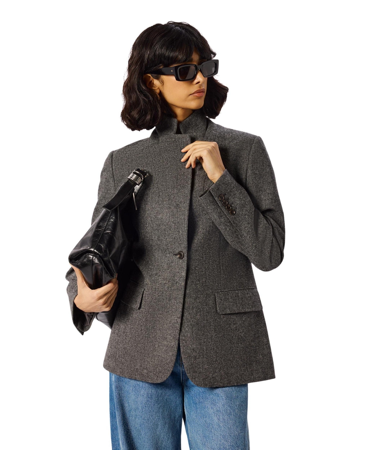 Click here for Whistles Womens Herringbone Wool Blazer - Grey/mul... prices