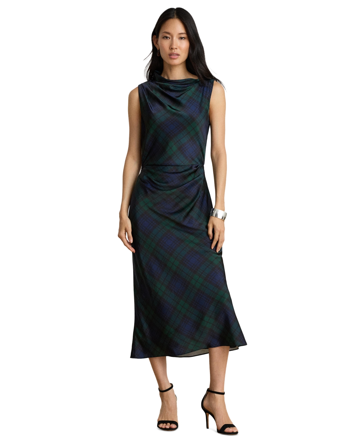 Click here for Lauren Ralph Lauren Womens Satin Cowl Neck Plaid M... prices