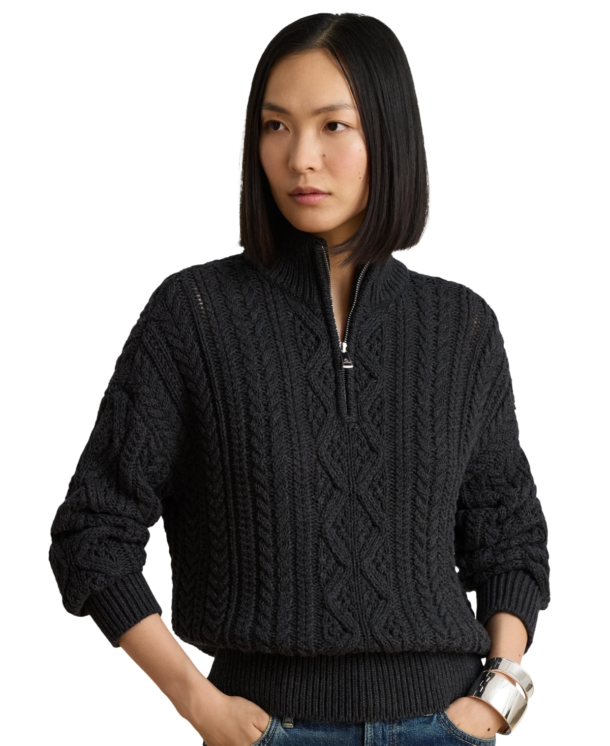 Click here for Lauren Ralph Lauren Womens Deklyn Quarter-Zip Cabl... prices