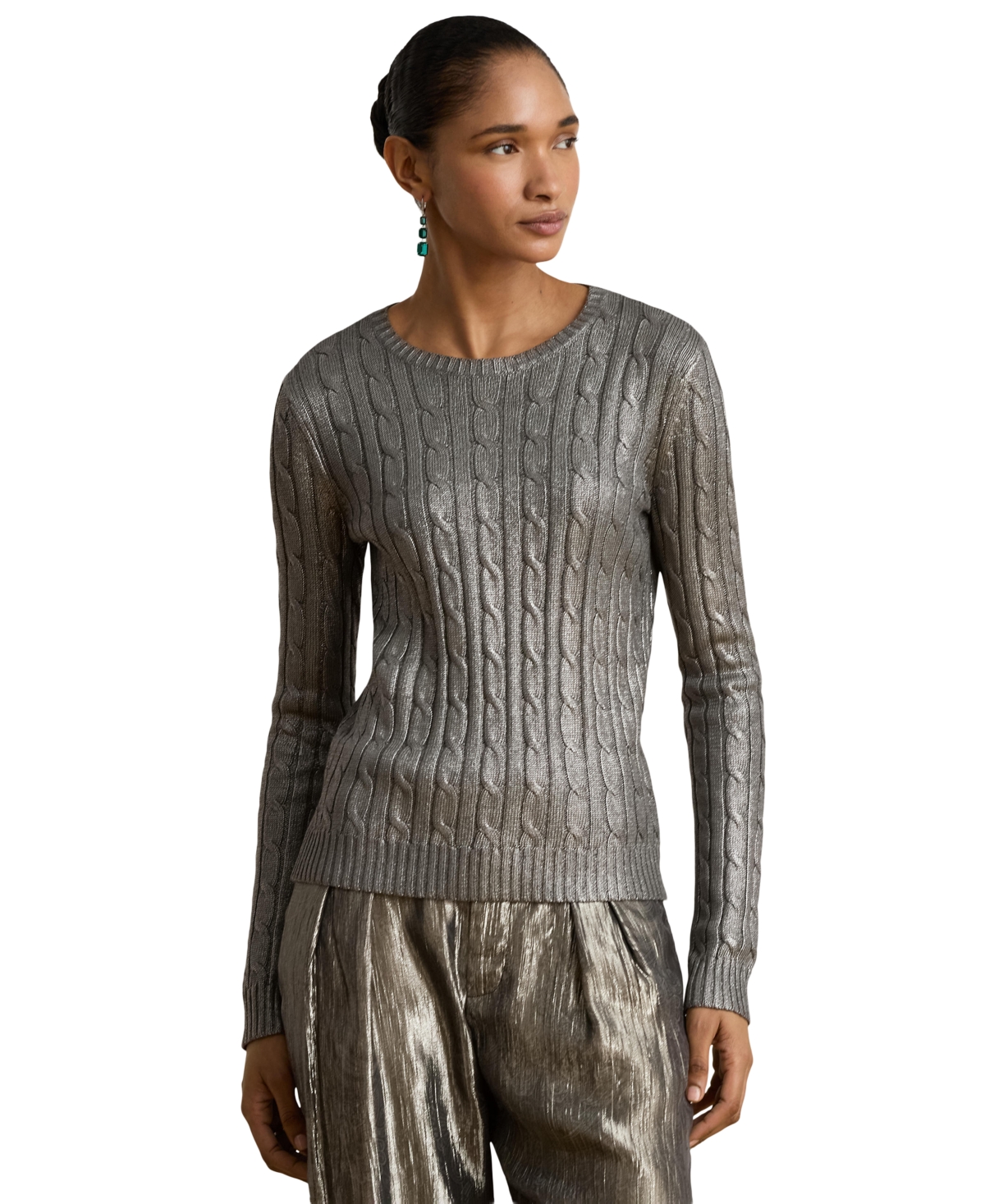 Click here for Lauren Ralph Lauren Womens Metallic Cable-Knit Sli... prices