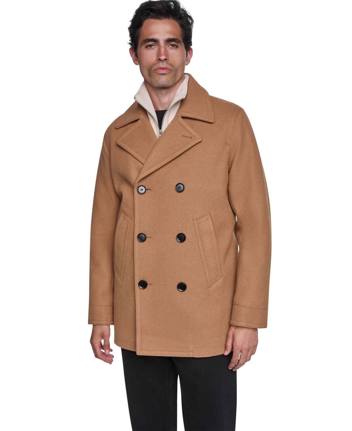 Click here for Dkny Mens Faux Wool Peacoat - Camel prices