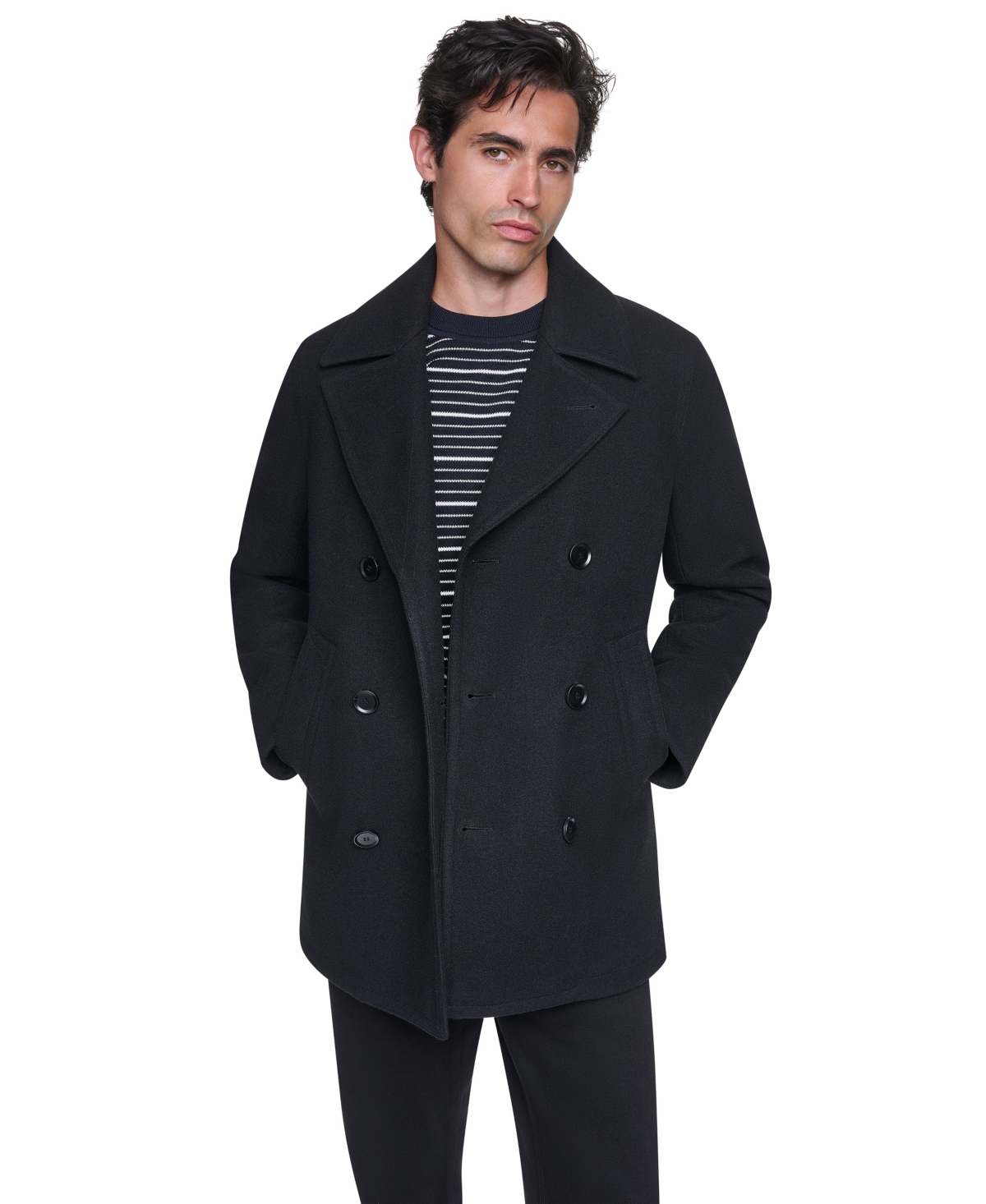 Click here for Dkny Mens Faux Wool Peacoat - Black prices
