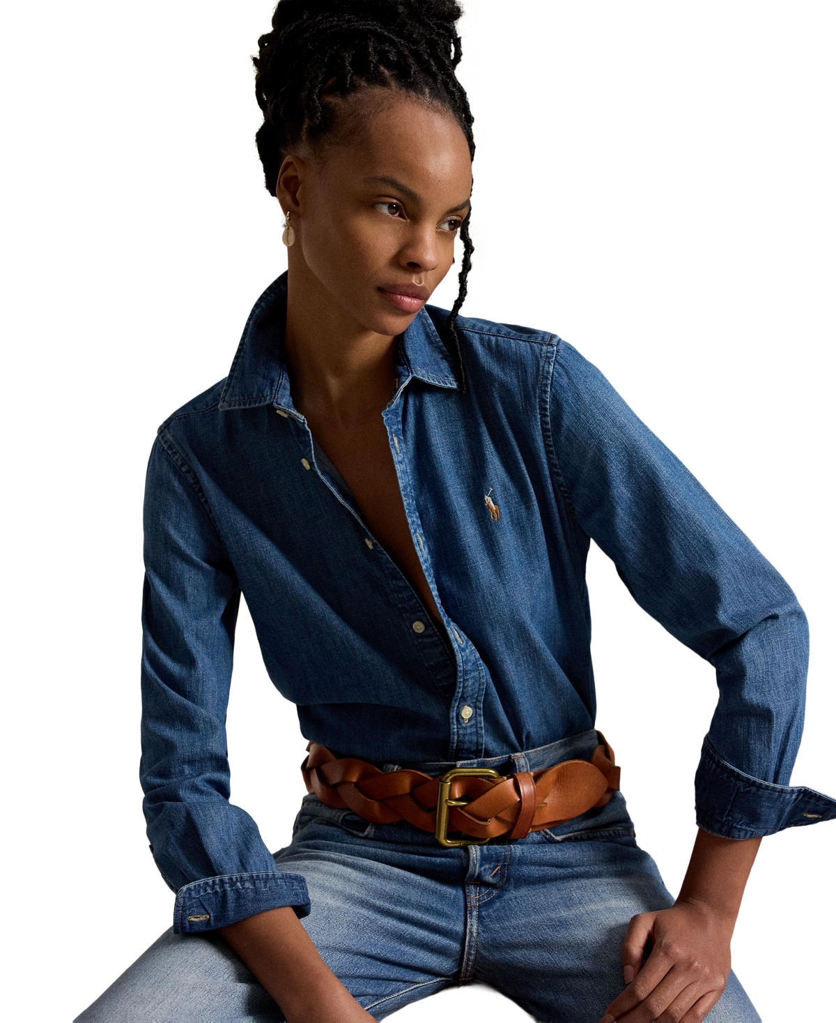 Click here for Polo Ralph Lauren Womens Slim-Fit Denim Shirt - Me... prices