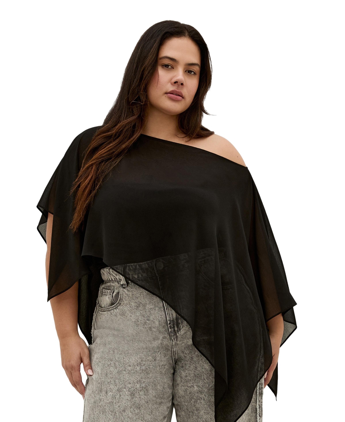 Click here for City Chic Womens Sheer Chiffon Poncho top - Black prices