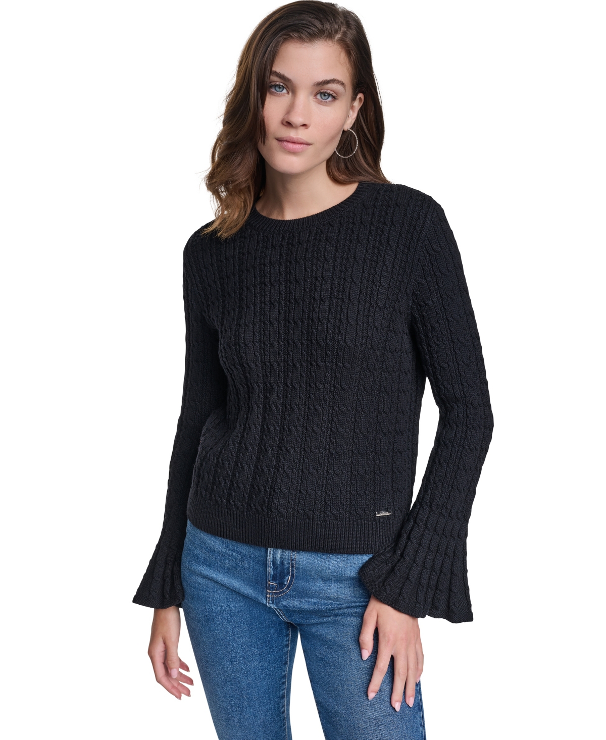Click here for Dkny Jeans Womens Cable-Knit Ruffled-Cuff Pullover... prices