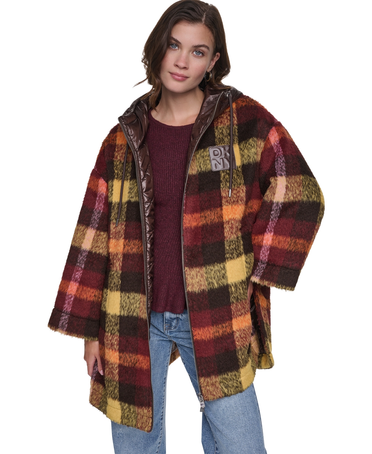 Click here for Dkny Jeans Womens Plaid Quilted-Hood Jacket - Plai... prices